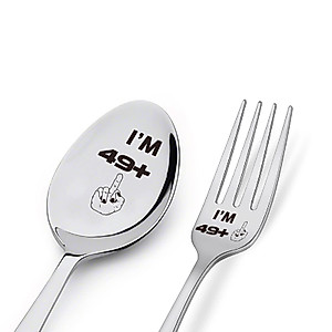 49 Plus Stainless Steel Spoon&Fork for Men Women, Funny Turning 50Years Old day Spoon&Fork Idea for Wife Friends Sister Coworker