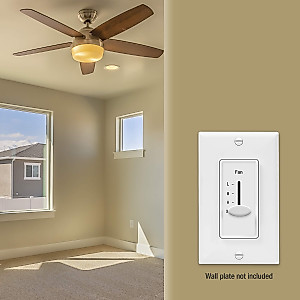 ENERLITES 3 Speed In Wall Ceiling Fan Control, Slide switch, 120VAC, 2.5A, Single-Pole, No Neutral Wire Required, 17000-F3-W-F, White