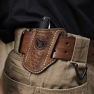 Tourbn Tourbon Leather Pocket Folding Knife Sheath for Belt EDC Holster Man Cross Draw Right Side Carry Open Top Trapper Knives Carrier