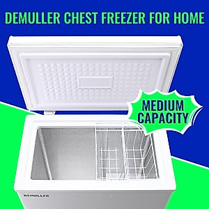DEMULLER 4.0 Cu.ft Chest Freezer with Electronic Panel, Accurate Temperature Display to 1 ℉, Deep Freezers with 2 Removable Baskets, Compact Size Small Freezer for Any Space White