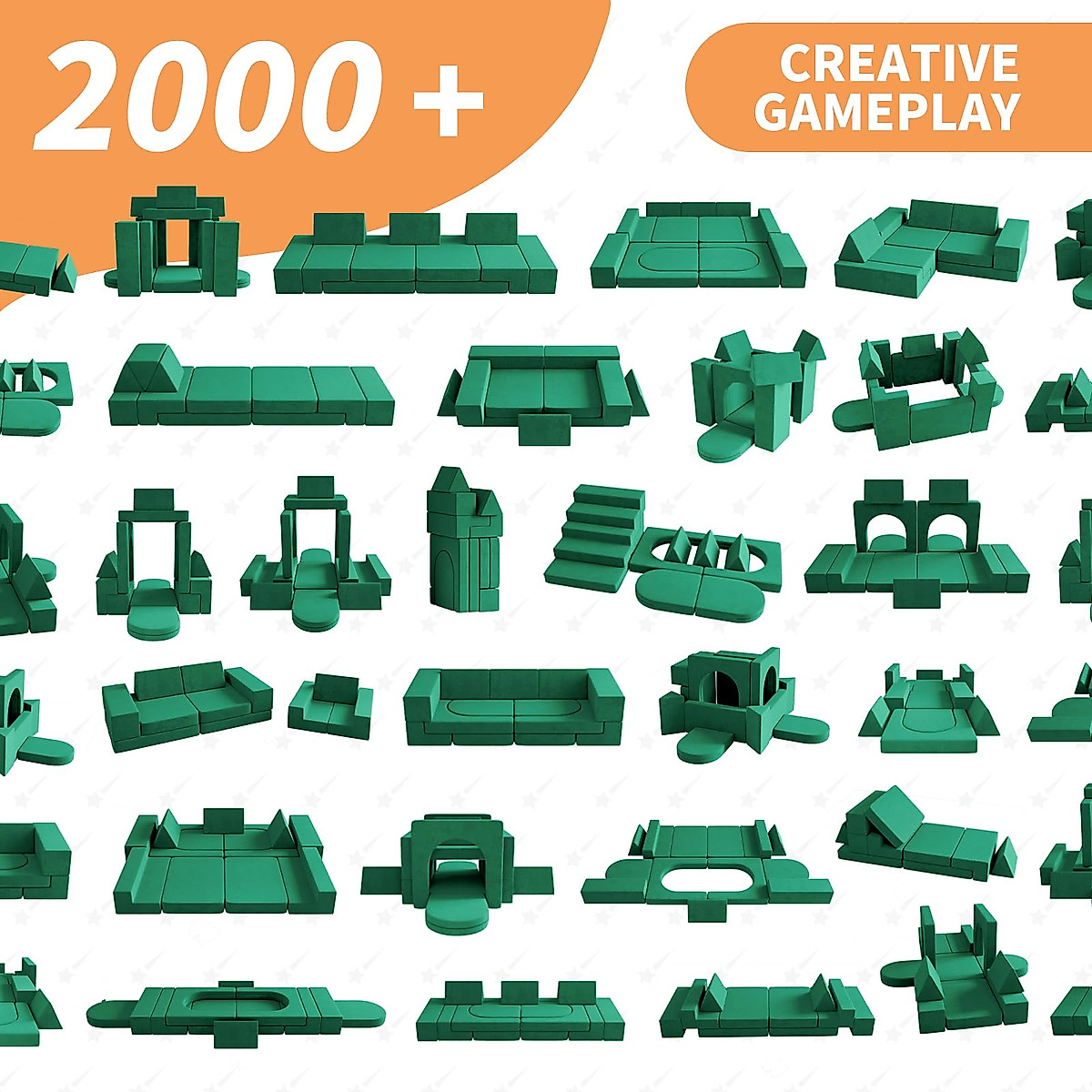 wanan Modular Kids Play Couch, 13PCS Modular Couch Kids for 4 Kids, Kids Couch for Playroom, Modular Kids Couch for Boys and Girls, Kids Play Couch for Kids (Green)