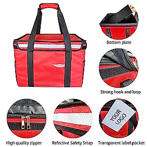 YINFEI Insulated Food Delivery Bag,Upgrade Hook and Loop＆Zipper,Pizza Delivery Bag,Insulated Grocery Bag for Commercial Food Transport,17"x13"x12"(Red)