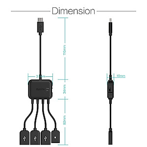 TUSITA Micro USB HUB Adaptor with Power, 3-Port Charging OTG Host Cable Cord Adapter Compatible with Raspberry Pi 2 3 Pi Zero Android Smart Phone Tablet Samsung Galaxy HTC Sony Google LG/Linux