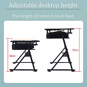 Drawing Table Adjustable Height Drafting Desk/Tiltable Glass Tabletop Drawing Table with 2 Storage Drawers And One Side, for Reading, Writing Art Craft W/Stool, 90 * 60 * 78-93CM beautiful scenery