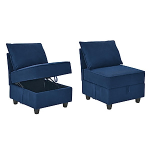 kevinplus 112.6" Modular Sectional Sofa Couch with Storage for Living Room, Modern Contemporary 4-Seat U-Shape Sofa Couch 2 Reversible Ottoman for Apartment, Corduroy Velvet, Navy Blue (2 Ottoman)