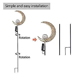 Asense Garden Solar Lights Pathway Stake Outdoor Metal Sculpture Art Decor, Solar Powered LED Lights for Lawn Patio Courtyard, Moon with Crackle Glass Ball