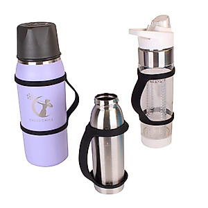 CERES CHILL Water Bottle Strap Handle Carrier fits 8oz to 28oz in Size, Silicone Strap Makes Any Bottle Handheld. for Runners & Joggers Anti Slip Grip & Drop Protection (2-Pack, Black, Small)