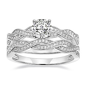 TIGRADE 1CT Wedding Band for Women CZ Bridal Ring Sets Cubic Zirconia Engagement Ring Twisted Unlimited Set Size 4-12,Size 8
