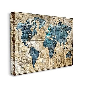 Stupell Industries Vintage Abstract World Map Design Decorative Wall Hangings, multi-color, 16x20