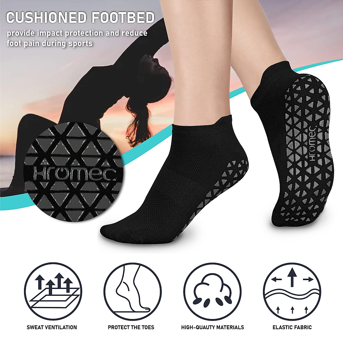 Non Slip Yoga Socks with Grips for Pilates, Ballet, Barre, Barefoot,Bikram,Hospital Anti Skid Socks for Women and Men