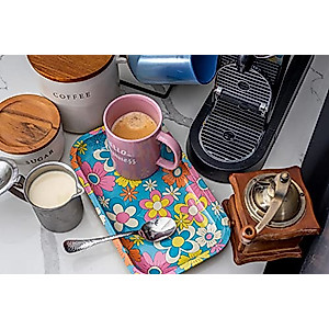 Puff Plate Decorative Metal Serving Tray - Cute Room Decor for Desk, Bathtub, Jewelry, Candle, Food or Coffee Table (Retro Flowers)