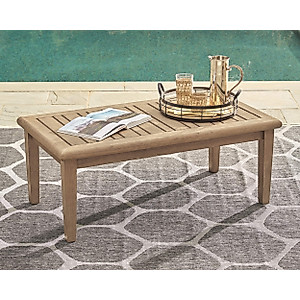 Signature Ashley Clare View Lounge Chair + Gerianne Rectangular Coffee Table Outdoor Set, Beige