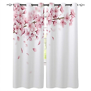 CHARMHOME Grommet Curtain Pink Cherry Blossom with Branches Garden Art Print Window Curtains Draperies for Bedroom and Living Room, Set of 2 Panels, 52 by 63-Inch