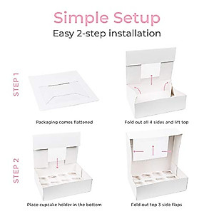 SMIRLY White Cupcake Boxes 12 Count: Disposable Cupcake Containers 12 Count, Cupcake Holder with Lid, Cupcake Carrier, Bakery Boxes with Window, Pastry Boxes Cookie Boxes with Window Large Treat Boxes