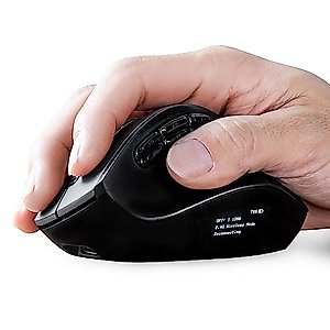 SANWA Ergonomic Wireless Mouse, Bluetooth & 2.4GHz Modules, LED Screen, 6 Programmable Buttons, Rechargeable, Compatible with Windows, Mac, iPad, Android