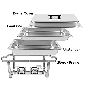 Restlrious 8 QT Chafing Dish Buffet Set 2 Packs Stainless Steel Foldable Rectangular Chafer Full Size w/Water Pan, Food Pan, Fuel Holder and Lid
