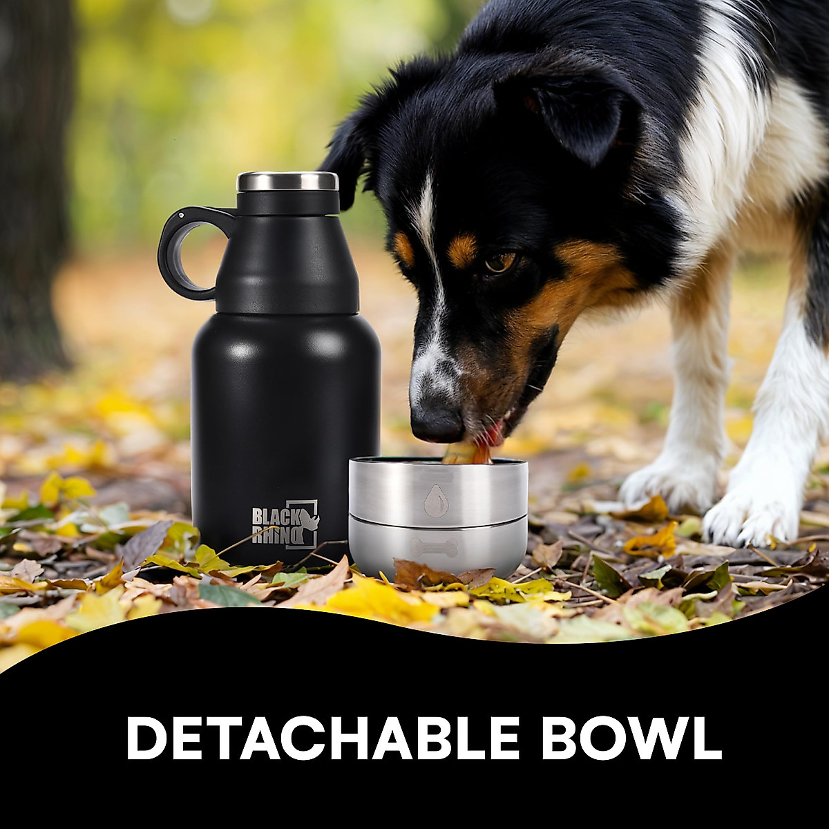 Black Rhino 32oz Multi-Functional Dog Water Bottle & Detachable Bowls - Black | Portable Travel Hydration Solution for Hiking, Camping, Outdoors | Leakproof, Durable & Convenient for Pet Owners