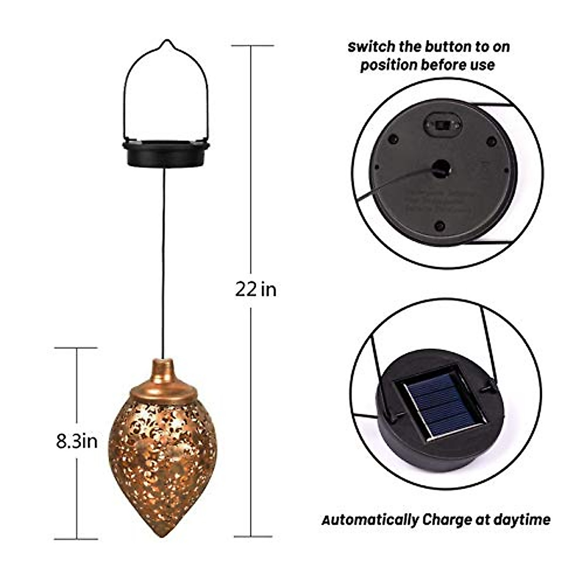 AceGizmo [2 Pack] Hanging Solar Lantern. Metal Lamp is Waterproof for Outdoor Hanging Decor. LED Solar Light