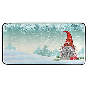 Christmas Gnome Standing Snowfall Winter Kitchen Rugs Non-Slip Kitchen Mats Bath Runner Rug Doormats Area Mat Rugs Carpet for Home Decor 39" X 20"