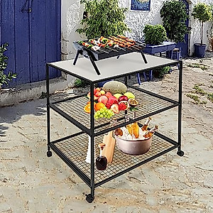 YETINGSHOP Three-Shelf Movable Food Prep and Work Cart Table Stainless Steel Grill Cart Cart Modular Table Suitable for Camping, Indoor and Outdoor, Dining Tables (Without a Handle)