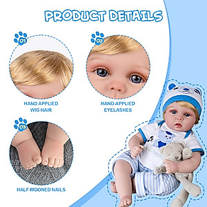 Aori Lifelike Realistic Reborn Baby Boy Doll 22 Inch Handmade Weighted Reborn Baby Doll with Bear Toy
