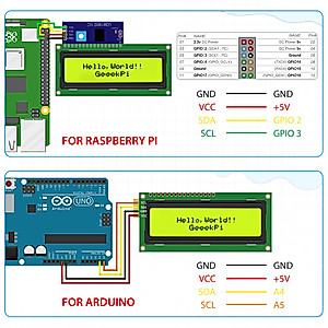 GeeekPi 2-Pack I2C 1602 LCD Display Module 16X2 Character Serial Yellow Backlight LCD Module for Raspberry Pi Arduino STM32 DIY Maker Project Nanopi BPI Tinker Board Electrical IoT Internet of Things