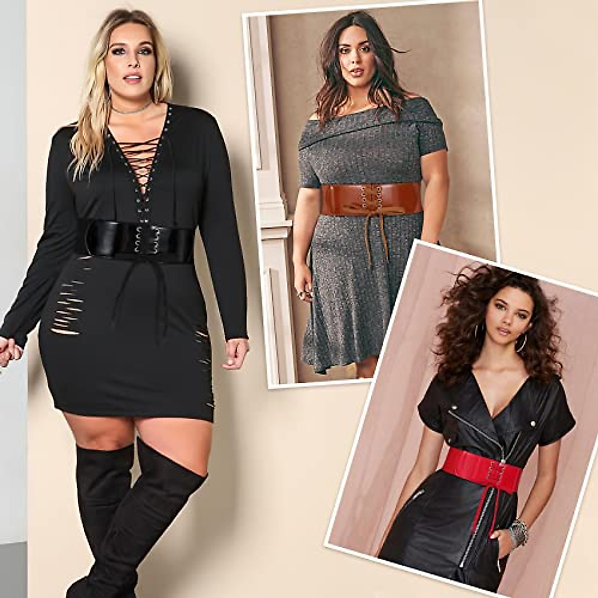 XZQTIVE Women Wide Belt for Dresses Elastic Stretchy Lace-up Cinch Belt Snap Button Tied Corset Waist Belt for Dress