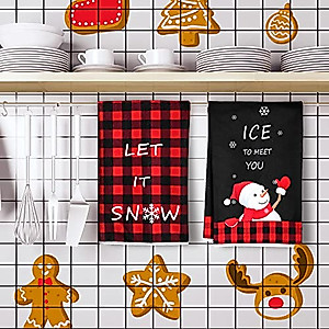 6 PCS Christmas Kitchen Hand Towels Buffalo Plaid towel Christmas Gnome Dish Towels Christmas Black Red Plaid Kitchen Wash Cloths Absorbent Drying Cloth Bathroom Towels for Holiday Decor, 18 x 26 Inch