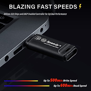 AXE MEMORY Portable SSD 500GB Solid State USB Drive, USB 3.2 Gen2 UASP SuperSpeed+. Optimal Speeds Up to 600MB/s Read, 500MB/s Write - Speedy+