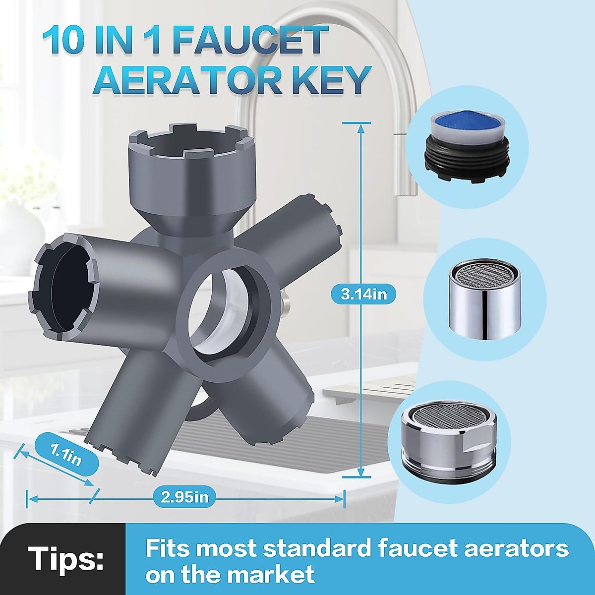 10-in-1 Faucet Aerator Removal Tool,Universal Aerator Key for Hidden, Threaded, and Housed Aerators - Fits M16.5, M18.5, M21.5, M22, M24, M28, TT, TF, STD, TJ Sizes