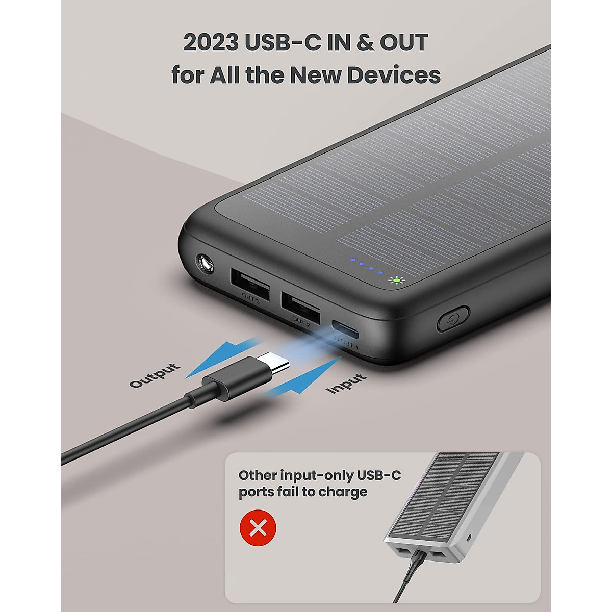 IXNINE Solar Charger 27000mAh Power Bank 3A USB C Fast Charging Portable Solar Phone Charger Camping External Battery Pack with 3 Outputs for Cellphone Tablets