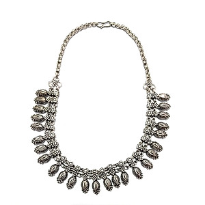 athizay Chunky Necklace Choker for women Indian oxidised silver fashion jewelry tribal inspired antique textured Chokers Metal jewellery (Flax Seed Bead)