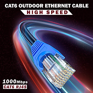 Maximm Ethernet Cable Outdoor Cat6 Heavy Duty Cord 150 ft - Black - Zero Lag Pure Copper, Waterproof Internet Cables Suitable for Direct Burial Installations.