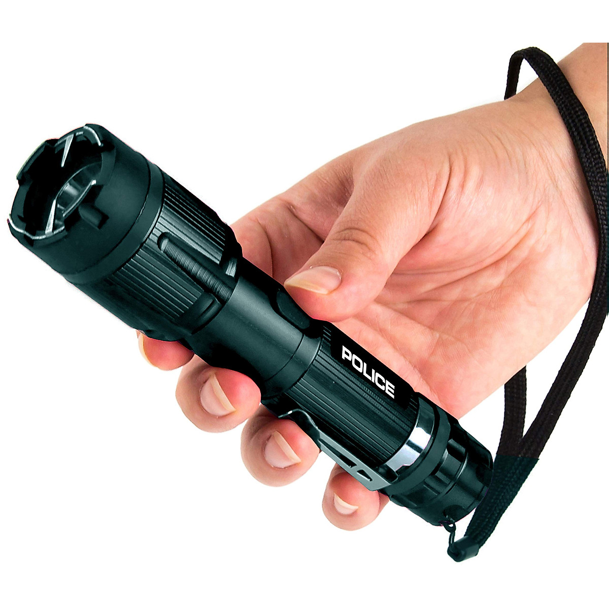 Police Stun Gun 1159 - Aluminum Rechargeable with LED Flashlight, Black