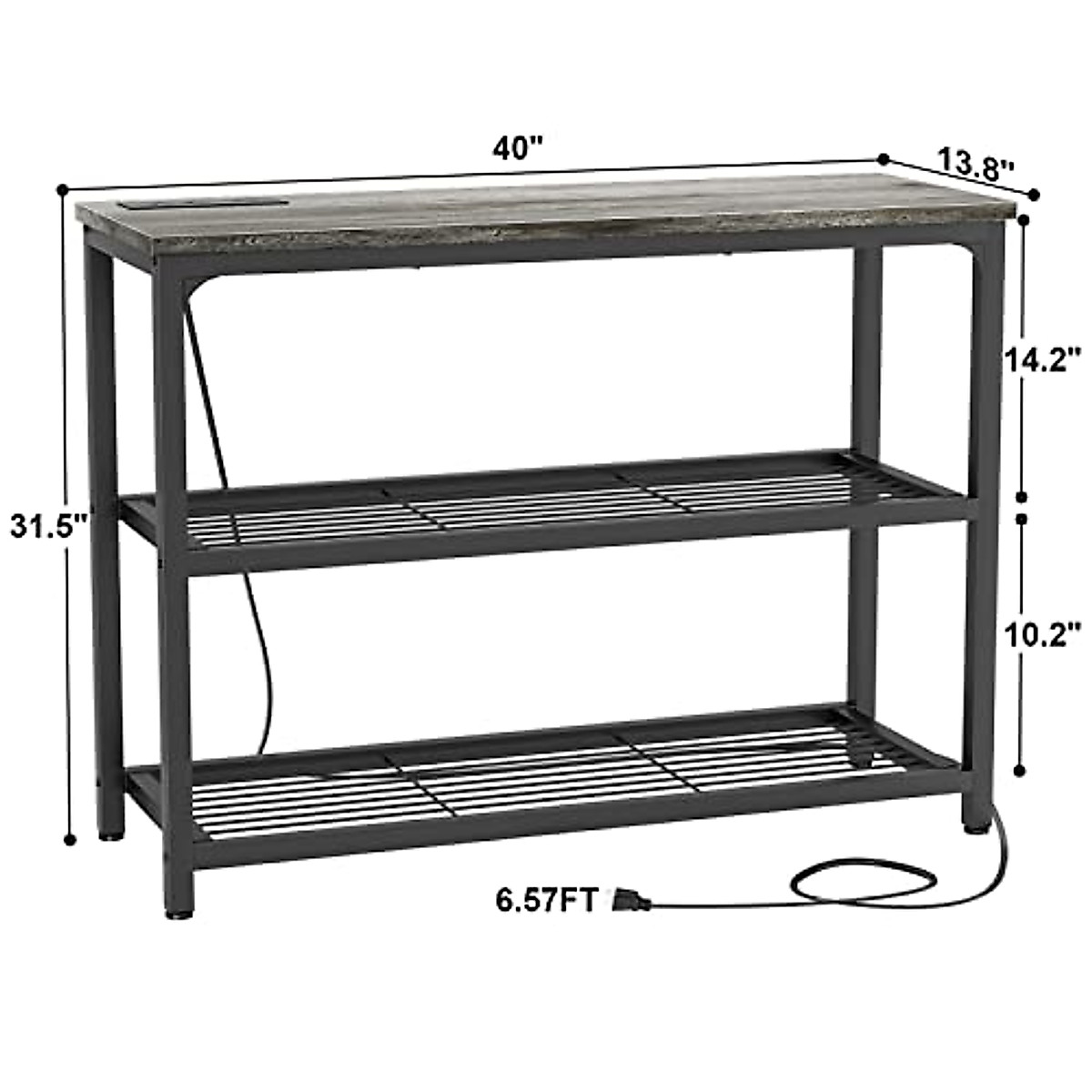 Ecoprsio Console Table with Outlets, Sofa Table with Double Mesh Shelves, Industrial Entryway Table Foyer Table for Entryway, Front Hall, Hallway, Sofa, Couch, Living Room, Coffee Bar, Kitchen, Grey