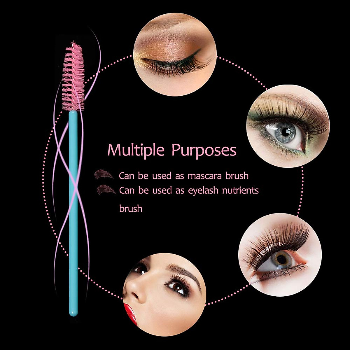 300 Pack Disposable Mascara Wands Eye Lash Brushes Eyelash Extension Tool Makeup Brush Kit, Blue/Pink