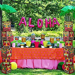 W1cwey 1 Large Tiki Column-6pcs Tiki Column Card Stock Decor, 68.8 Inch Height Three-Dimensional Tropical Hawaiian Luau Birthday Party Decoration Supplies Tiki Totem Decoration for Aloha Outdoor
