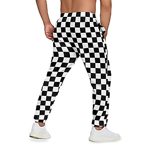 INZVKJLU Black and White Checkered Pants for Men - Sweatpants and Joggers - Plaid Gingham Style