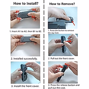 VEGCOO Switch Protective Case, Dockable Crystal Clear Shockproof Ergonomic Anti-Scratch Cover for Nintendo Switch with Glass Screen Protector & Thumb Grips Caps-Clear