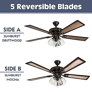 Prominence Home Glenmont, 52 Inch Farmhouse LED Ceiling Fan with Light, Pull Chain, Three Mounting Options, Dual Finish Blades, Reversible Motor - 40278-01 (Oil-Rubbed Bronze)
