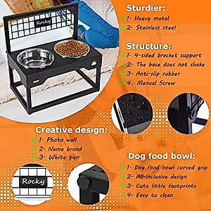 Ronjnndc Elevated Dog Bowls Raised Bowls with 4 Heights Adjustable Raised Dog Bowls Stand Feeder with Name Tag and 2 Stainless Bowls for Large Medium Small Dogs Pets