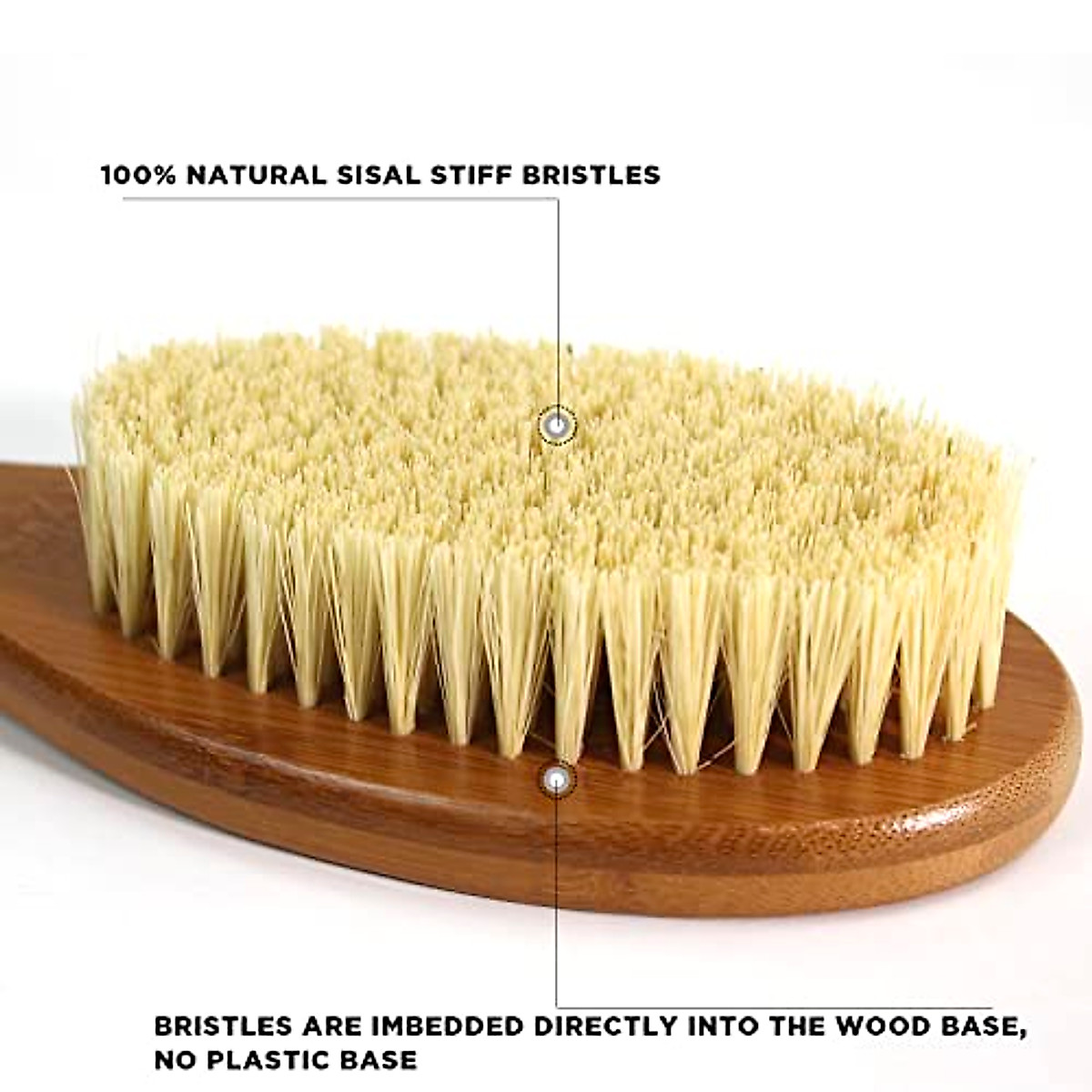 ICANdOIT-17.71Inch Natural Stiff Sisal Bristles Anti-Slip Long Handle Bath Brush,Bent Handle Shower Scrubber for Exfoliating,Shower Back Brush,Exfoliation Set with Pumice Stone(1 Pack)