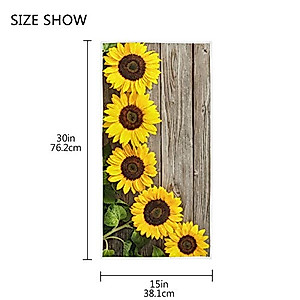 QUGRL Sunflowers Board Hand Towels Wooden Kitchen Dish Towels, Soft Quality Premium Fingertip Washcloths Bathroom Decor for Guest Hotel Spa Gym Sport 30 x 15 inches