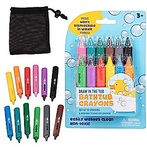 Bath Crayons Super Set - Set of 12 Draw in the Tub Colors with Bathtub Storage Mesh Bag -Non-Toxic, Safe for Children, Won't Disintegrate in Water -Art Project for Kids and Toddlers, Fun Gift for Kids