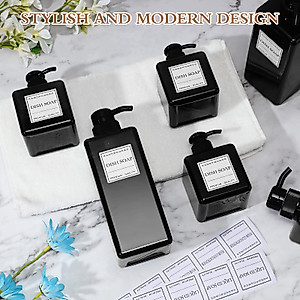 20 Pack 22oz 8oz Shower Refillable Dispenser with 20 Waterproof Labels for Bottles Shampoo and Conditioner Dispenser Square Pump Bottle Refillable Shampoo Bottles for Body Wash (Black)