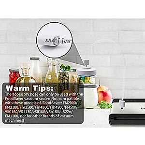 Jar Sealer and Accessory Hose Kit Compatible with FoodSaver Vacuum Sealer, Mason Jar Sealer Vacuum Kit for Regular & Wide-Mouth Mason Jar, Jars Sealing Hood with Hose and Jar Lids (White)