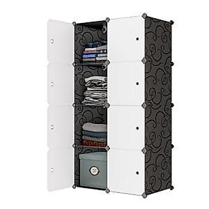 MAGINELS 8 Cube Storage Organizer with Doors,Deep Closet Organizers and Cabinet. Vertical Storage Clothes Shelf,Suitable for Bedroom,Office,Studyroom,Black (14×18inch)