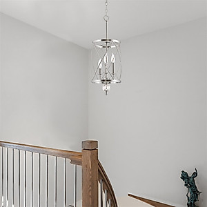 Kira Home Eleanor 26.5" 3-Light Modern Foyer Light Pendant Chandelier, Cylinder Metal Shade, Adjustable Height, Brushed Nickel Finish