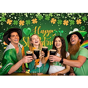 Happy St.Patrick's Day Backdrop 7x5FT Green Lucky Irish Shamrock Pot of Gold Coins Photography Background Holiday Party Supplies Newborn Kids Adults Portraits Photo Booth Props (84x60 inch)