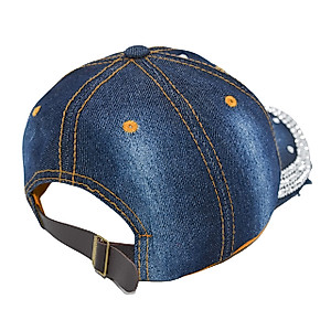 Popfizzy Cross Hat, Rhinestone Hats for Women, Bling Bling Bedazzled Baseball Caps, Distressed Denim Hat, Bejeweled Hats